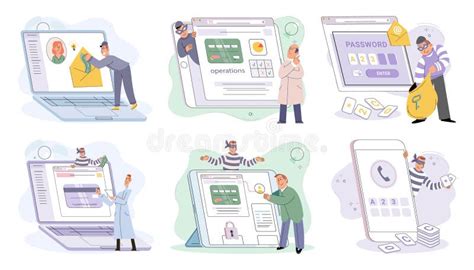 Hacker Activity Big Set Hacking Computer Phishing Account Cyber Attack On Personal Data Stock