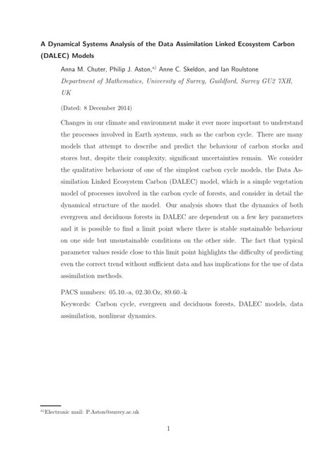 Pdf A Dynamical Systems Analysis Of The Data Assimilation Linked Ecosystem Carbon Dalec Models