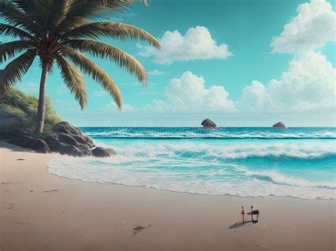 Sea Coast With Waves Generative Ai Illustration Stock Illustration Illustration Of Artificial