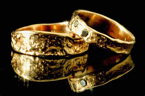 Gold Wedding Ring Set Tree Bark Rings Gold Black Diamond Tree Etsy