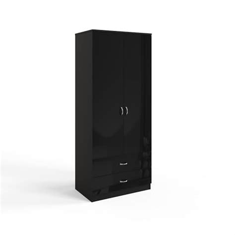 Fwstyle 2 Door 2 Drawer Combinaiton Black Wardrobe High Gloss Modern