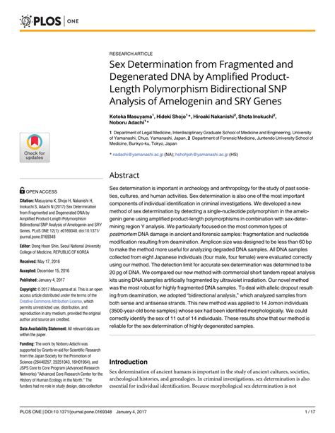 Pdf Sex Determination From Fragmented And Degenerated Dna By Amplified Product Length