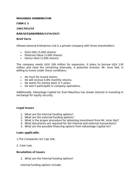 Corporate Maganda Hannington Pdf Loans Equity Finance