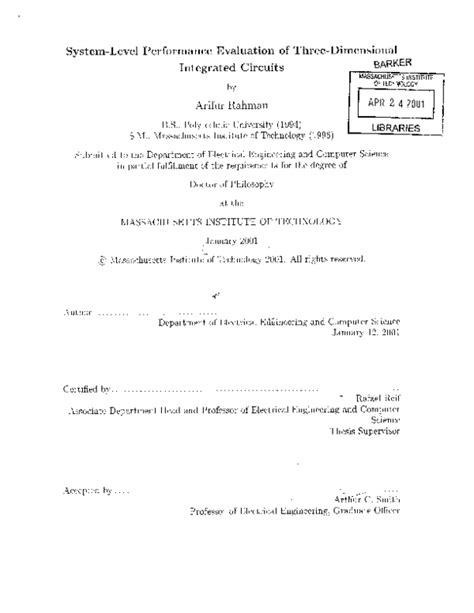 Pdf System Level Performance Evaluation Of Three Dimensional Integrated Circuits Arifur