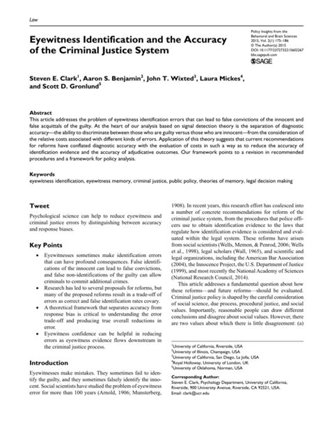 Eyewitness Identification And The Accuracy Of The