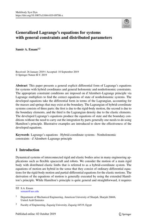 Pdf Generalized Lagranges Equations For Systems With General
