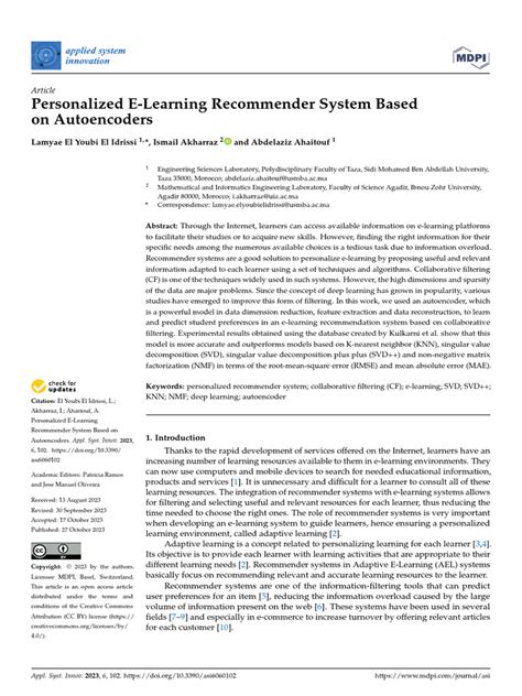 Personalized E Learning Recommender System Based On Autoencoders Pdf
