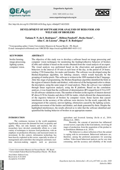 Pdf Development Of Software For Analysis Of Behavior And Welfare Of Broilers