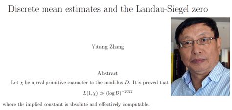 Nuevo Artículo De Yitang Zhang Sobre Los Ceros De Landau Siegel La Ciencia De La Mula Francis