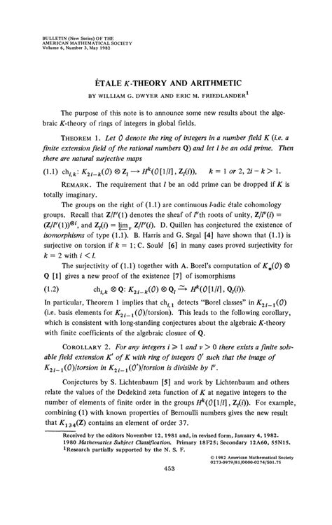 Pdf Etale K Theory And Arithmetic
