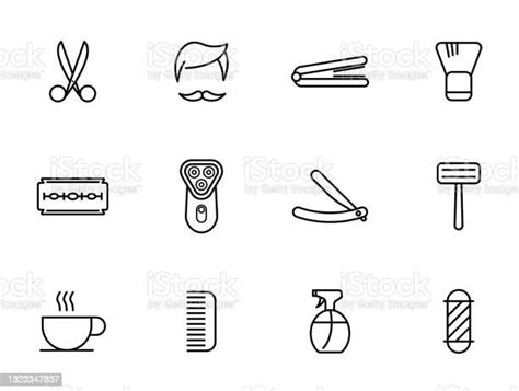 흰색 배경에 격리 된 이발소 라인 벡터 아이콘 웹 및 Ui 디자인 모바일 앱 및 인쇄 제품을 위한 헤어 스타일 아이콘 세트 0명에 대한 스톡 벡터 아트 및 기타 이미지