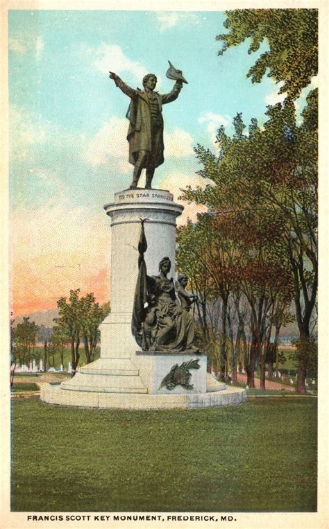 Vintage Postcard 1920s View Of Francis Scott Key Monument Frederick