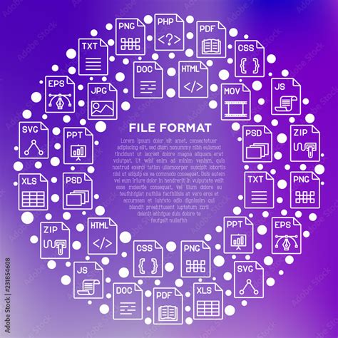 file formats concept in circle with thin line icons doc pdf php