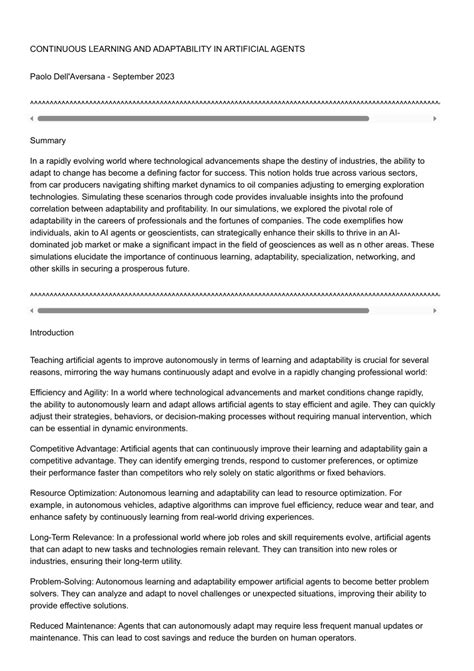 Pdf Continuous Learning And Adaptability In Artificial Agents
