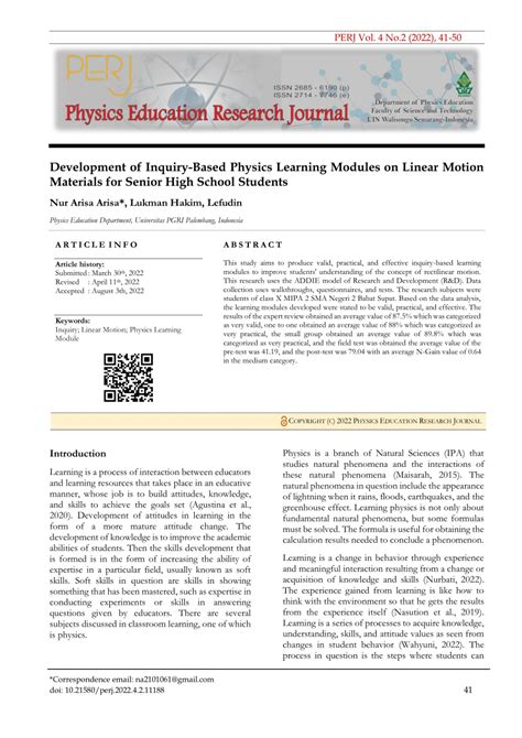 Pdf Development Of Inquiry Based Physics Learning Modules On Linear Motion Materials For