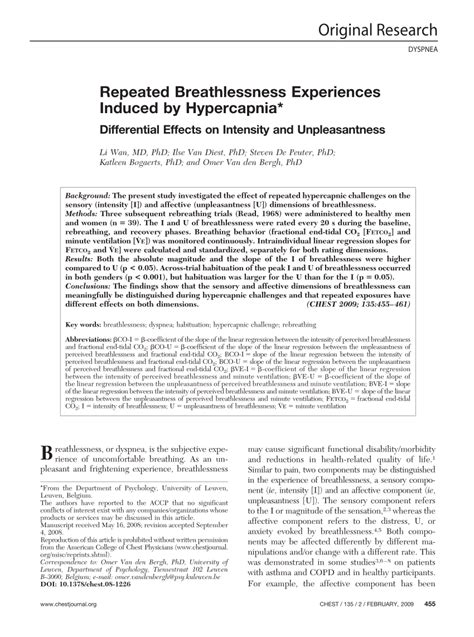 Pdf Repeated Breathlessness Experiences Induced By Hypercapnia Differential Effects On