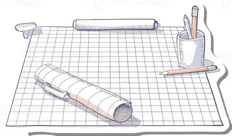 Drafting Table With Pencils Paper And Tools 55492494 Png