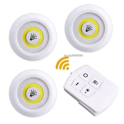 Комплект 3 бр LED лампи с дистанционно, 3W,3 режима на оветление, Бели ...