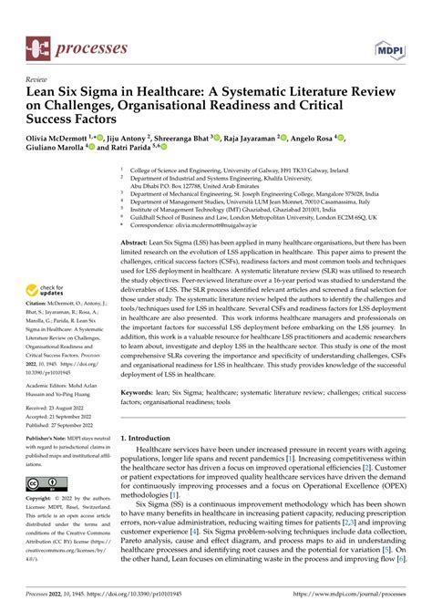 Pdf Lean Six Sigma In Healthcare A Systematic Literature Review On Challenges Organisational