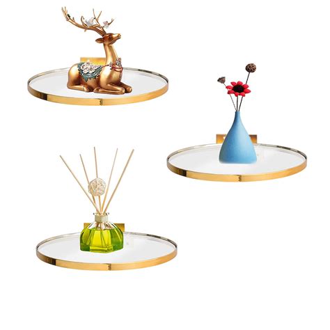 Cityelf Floating Shelves Wall Mounted Gold Wall Decor Iron Glass