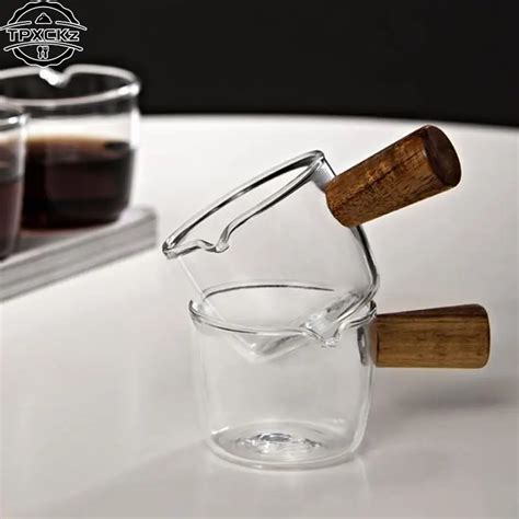 커피샷잔 계량컵 50ml 80ml 100ml 나무 손잡이 유리 에스프레소 측정 컵 더블싱 티몬
