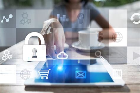 Data Protection And Cyber Security Concept On The Virtual Screen Stock Image Image Of Icon