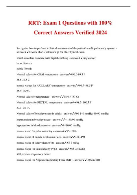 rrt exam 1 questions with 100 correct answers verified 2024 rrt
