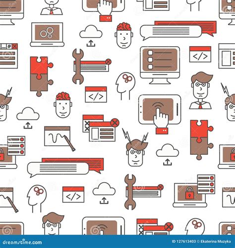 Vector Thin Line Art It Seamless Pattern Stock Vector Illustration Of