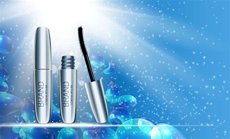 광고 또는 잡지 배경을 위한 패션 디자인 메이크업 화장품 제품 템플릿 마스카라 제품 시리즈 Reportv 3d 현실적인 벡터