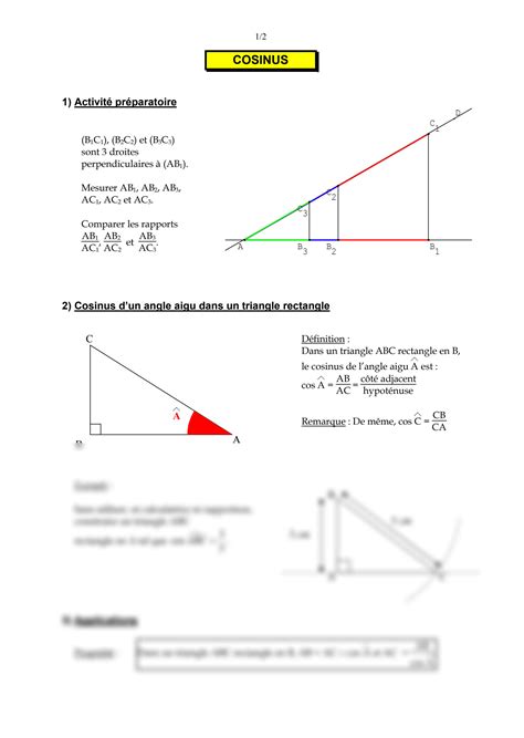 Solution Cours Theoreme De Pythagore Et Cosinus Dun Angle Aigu