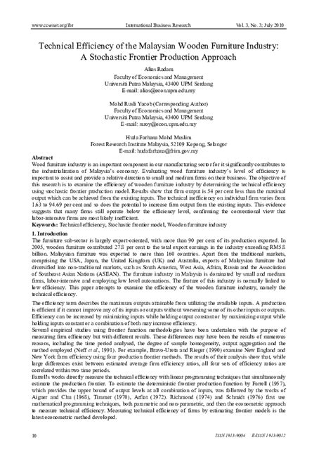 Pdf Technical Efficiency Of The Malaysian Wooden Furniture Industry
