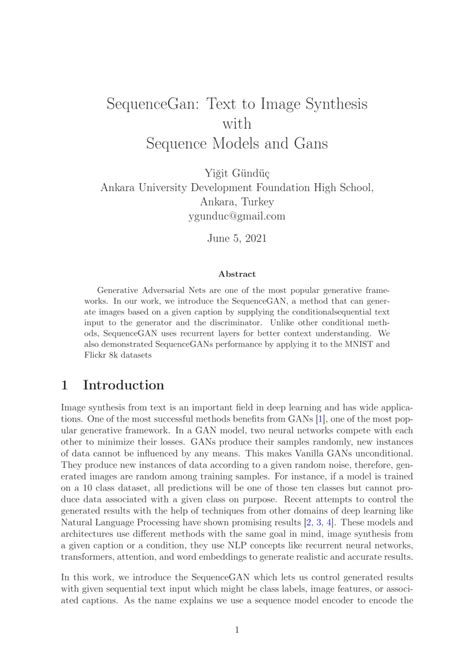 Pdf Sequencegan Text To Image Synthesis With Seq Models And Gans