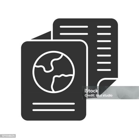 이민 문서 문말 아이콘 국제 여권 식별 문서 여행 및 관광 승객 의 개인 정보 실루엣 기호입니다 음수 공간입니다 벡터 절연 그림 개념에 대한 스톡 벡터 아트 및 기타 이미지