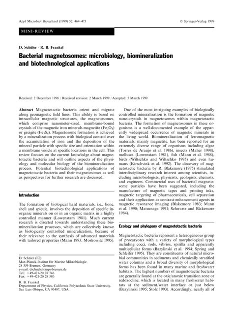 Bacterial Magnetosomes Microbiology Biomineralization Pdf Bacteria Iron