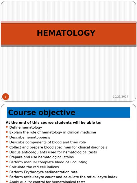 1 Overview Of Hematology Composition Formation And Function Of Pdf