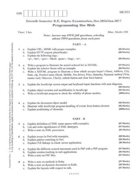 Vtu Question Paper Of 10cs73 Programming The Web Vii Sem Be December 2016 Pdf
