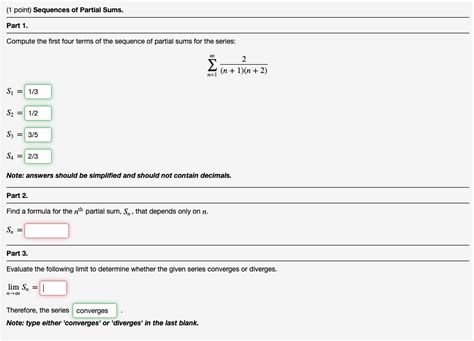 Solved 1 Point Sequences Of Partial Sums Part 1 Compute