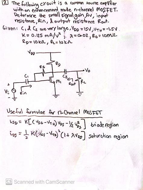 [solved] 2] The Following Circuit Is A Common Source Ampli