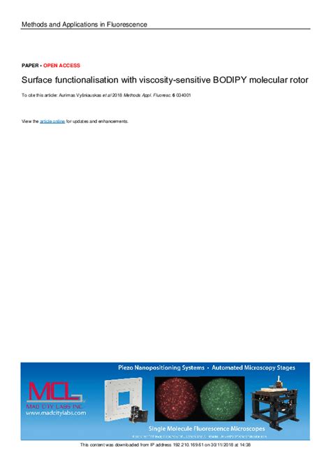 Pdf Surface Functionalisation With Viscosity Sensitive Bodipy Molecular Rotor Ismael Duarte