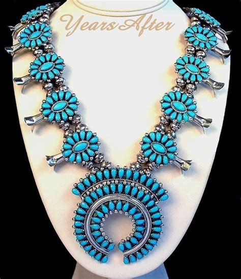 Long 31 Vintage Native American Navajo Squash Blossom Necklace Sold