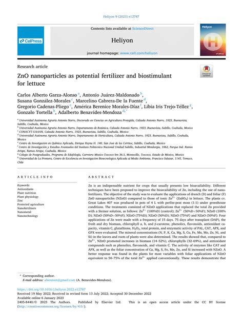 Pdf Zno Nanoparticles As Potential Fertilizer And Biostimulant For