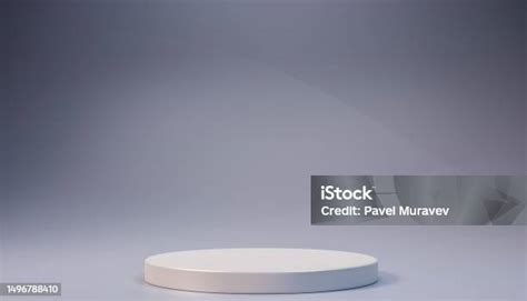 회색 배경에 미니멀한 스타일의 연단 제품 시연을 위한 빈 원통형 받침대 제품 시연을 위한 무대 쇼케이스 3d 그림 0명에 대한 스톡 사진 및 기타 이미지 Istock
