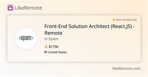 📩 Front End Solution Architect React Js Remote At 🏢 Epam Salary 💰 170k 📍remote Job In 🇺🇸