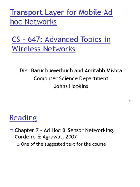 Transport Layer For Mobile Ad Hoc Networks Pdf Transmission Control Protocol Network