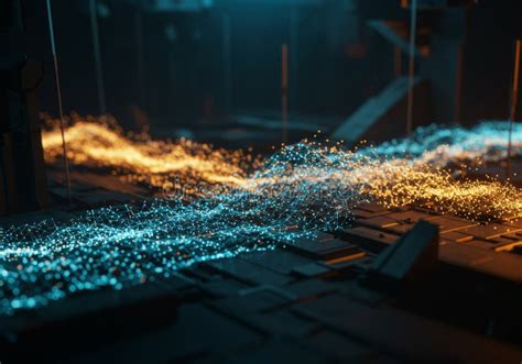 Abstract Digital Data Flow With Orange And Blue Particles Stock Illustration Illustration Of