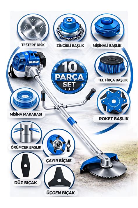 Dragro German Drg 10 Yan Tipi Benzinli Ot Çalı Çim Biçme Tırpanı Full Set Hediyeli Fiyatı