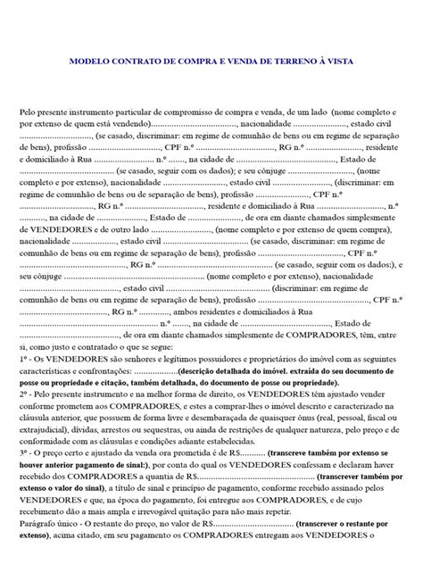 Contrato De Promessa De Compra E Venda De Terreno Com Sinal Custas