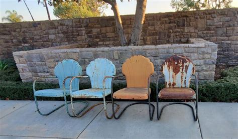 1940s Original Iron Clamshell Shellback Patio Lawn Chairs Mid Century