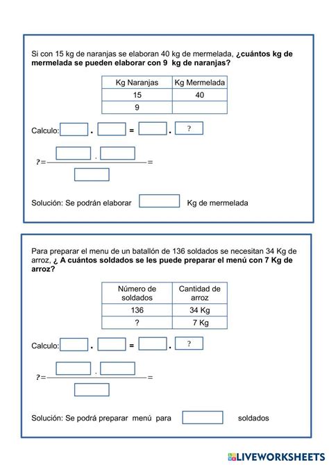 Proporcionalidad Live Worksheets