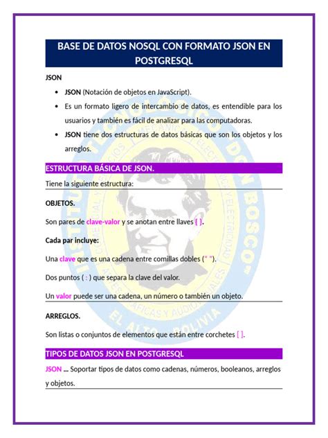 Base De Datos Nosql Con Formato Json En Postgresql Pdf